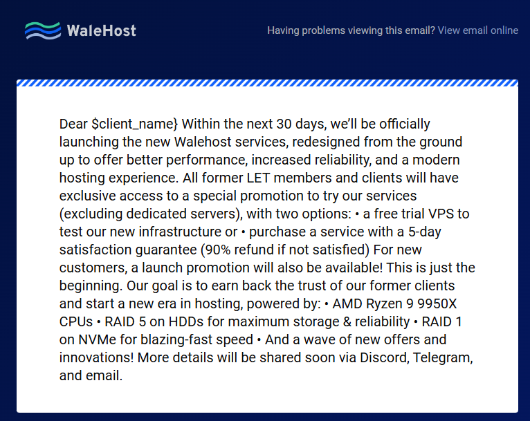 [Walehost 是哪家，这又要重出江湖了？]
